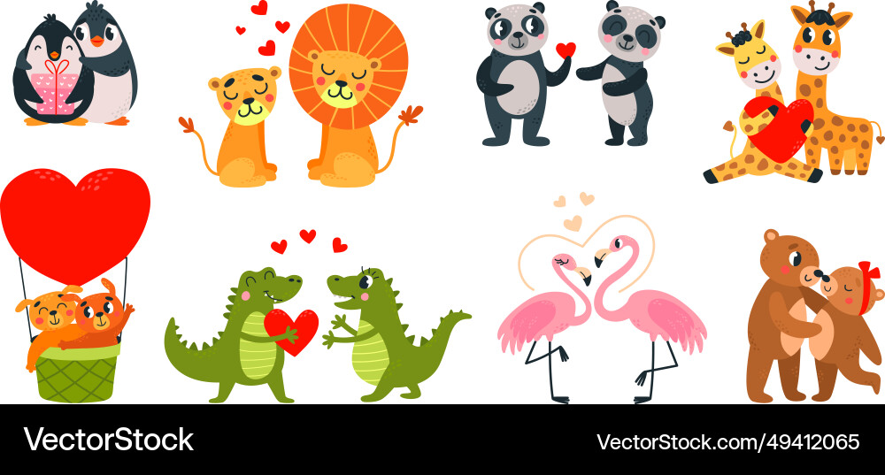 Cute animal couples romantic characters animals Vector Image