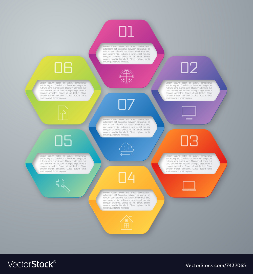 Infographics seven hexagons Royalty Free Vector Image