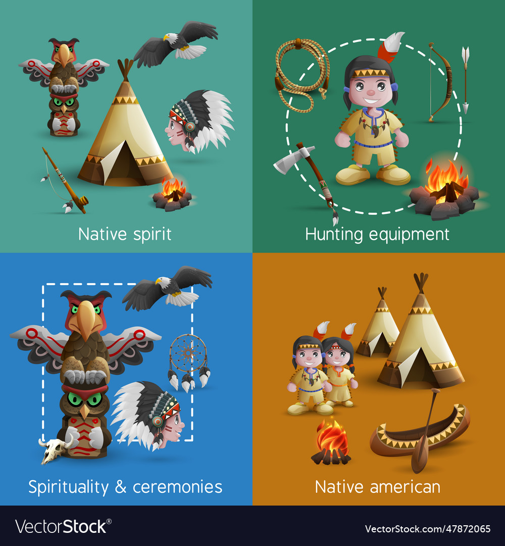 Native American Design Icons Set American Vector Image 