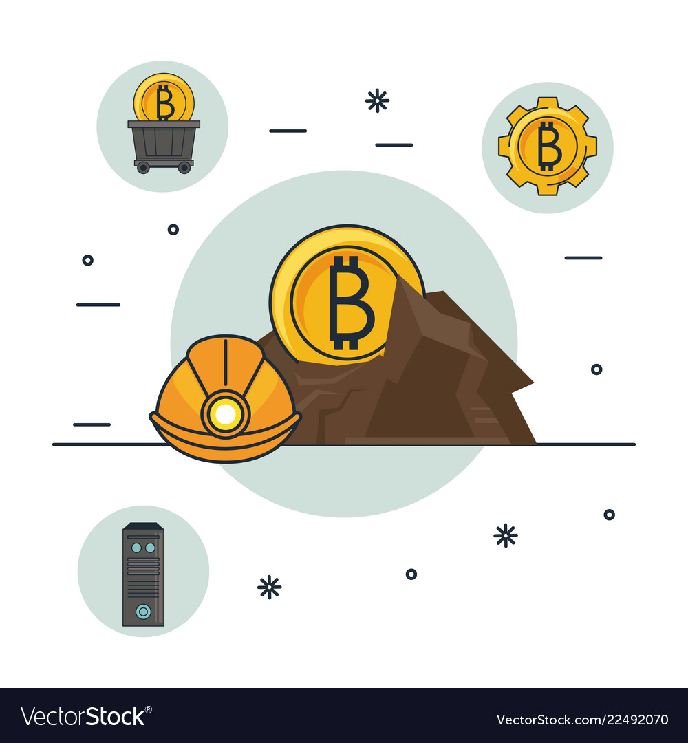 Bitcoin mining technological devices Royalty Free Vector