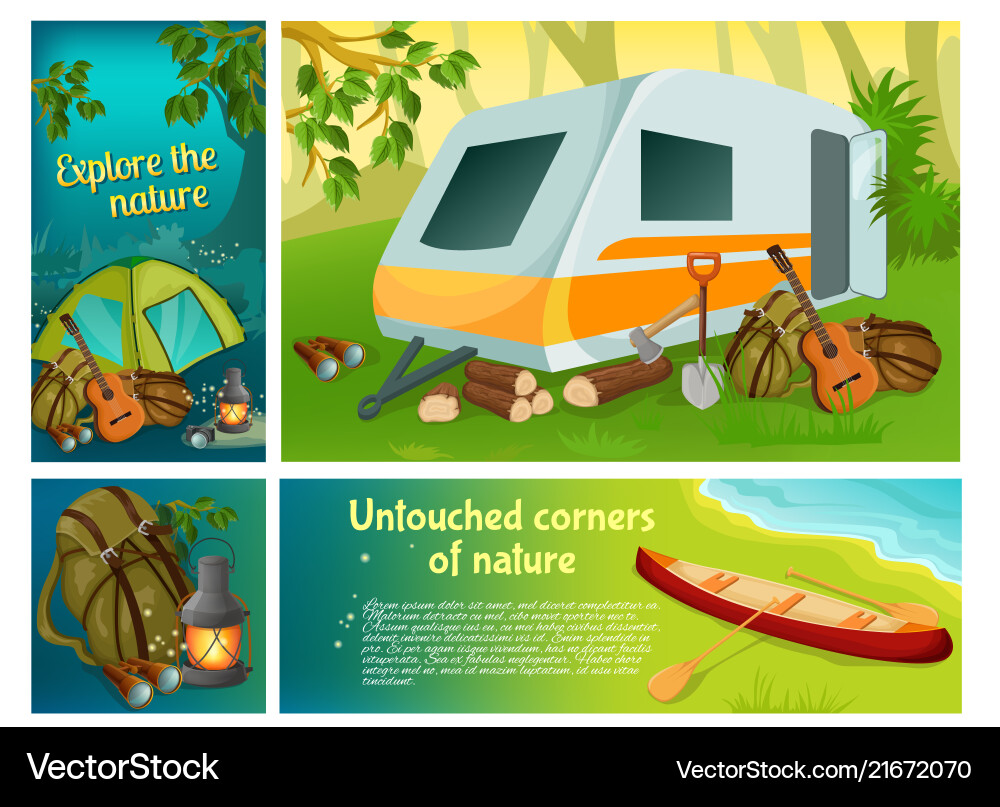 Cartoon summer camping colorful composition Vector Image