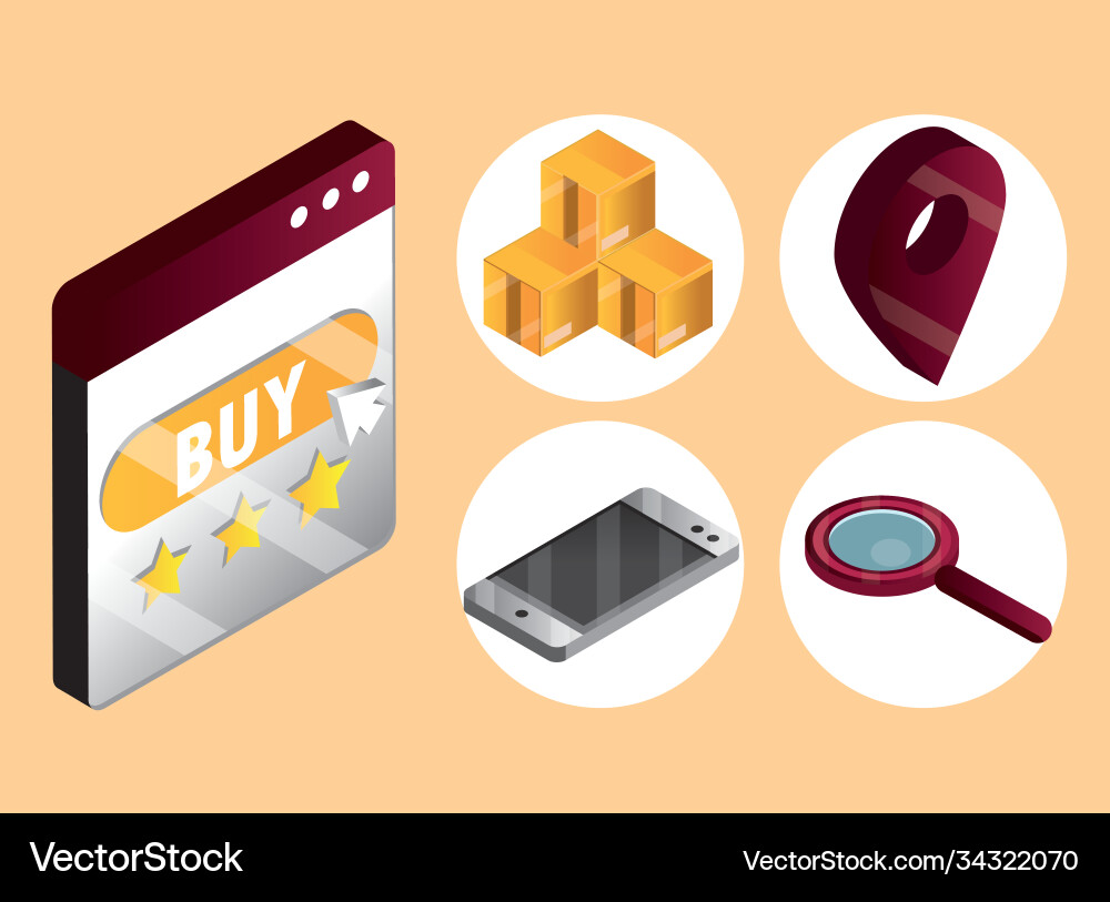 Online shopping website buy button with boxes Vector Image