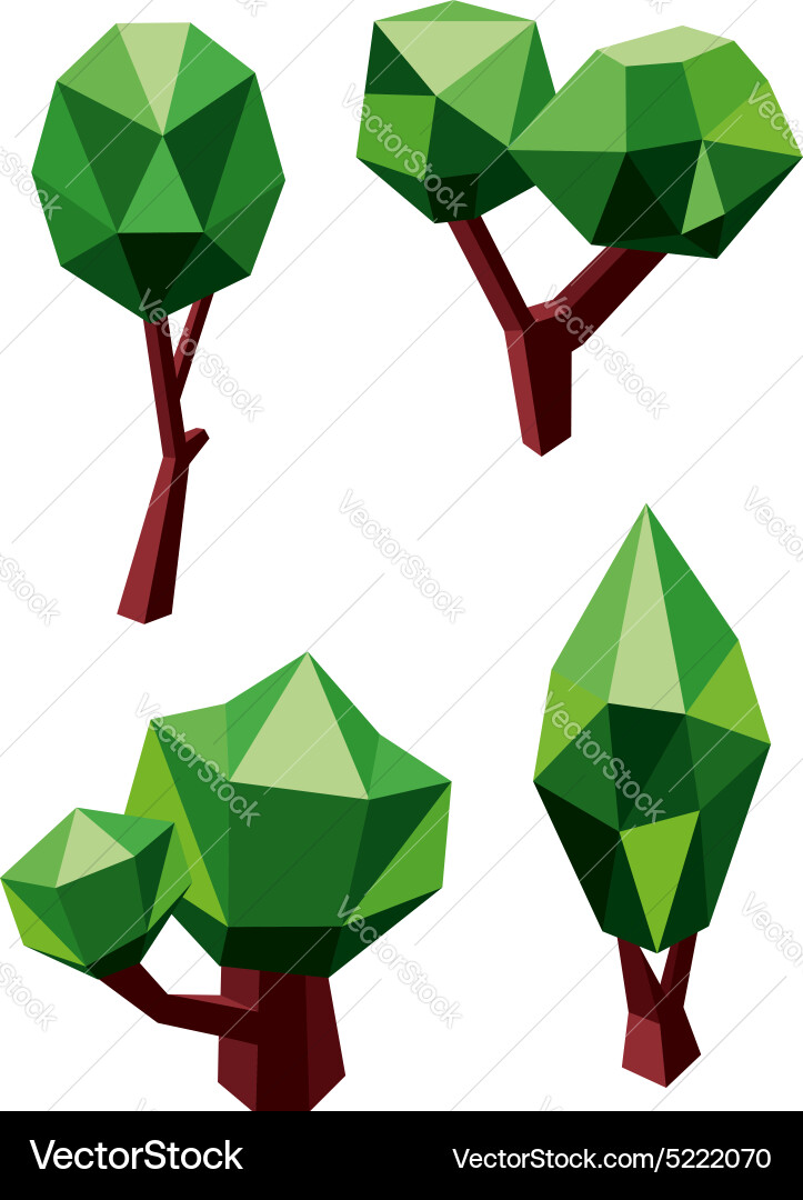 Trees icons composed green and brown polygons Vector Image