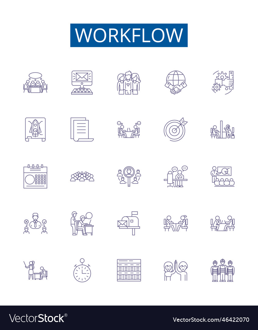 Workflow line icons signs set design collection Vector Image Workflow line icons signs set design collection Vector Image