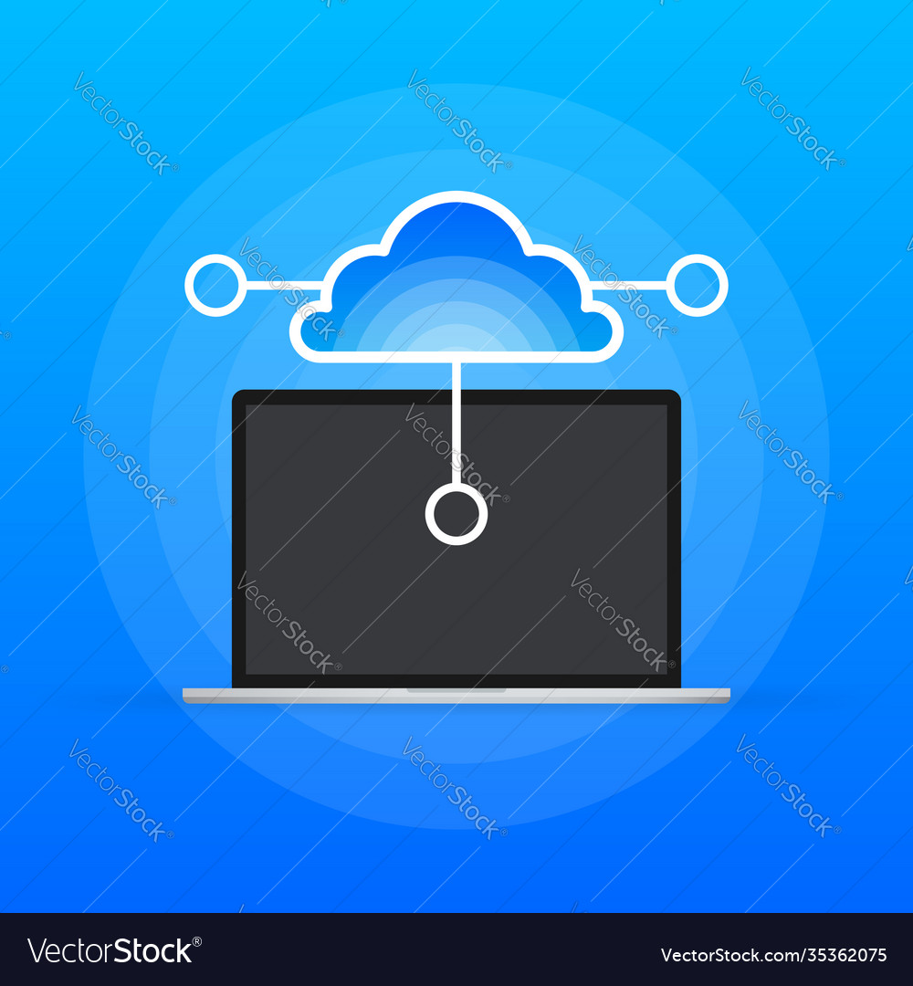 Cloud computing icon and laptop on blue background