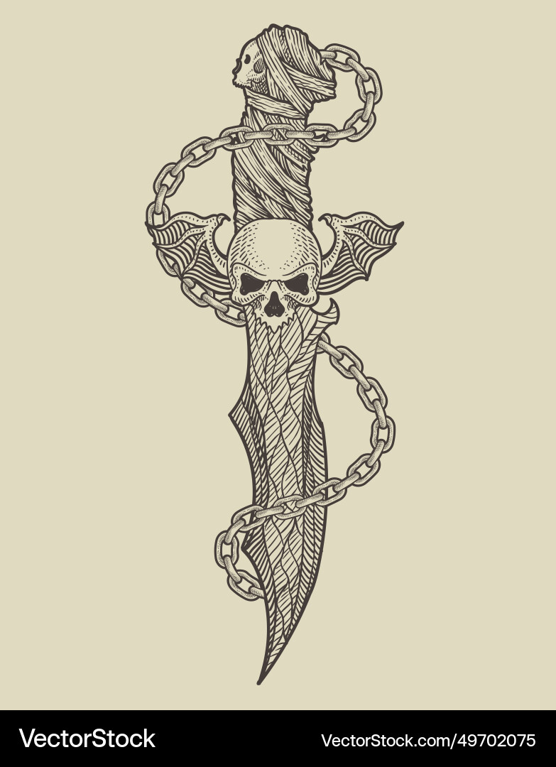 Demonic knife with chain on black background Vector Image