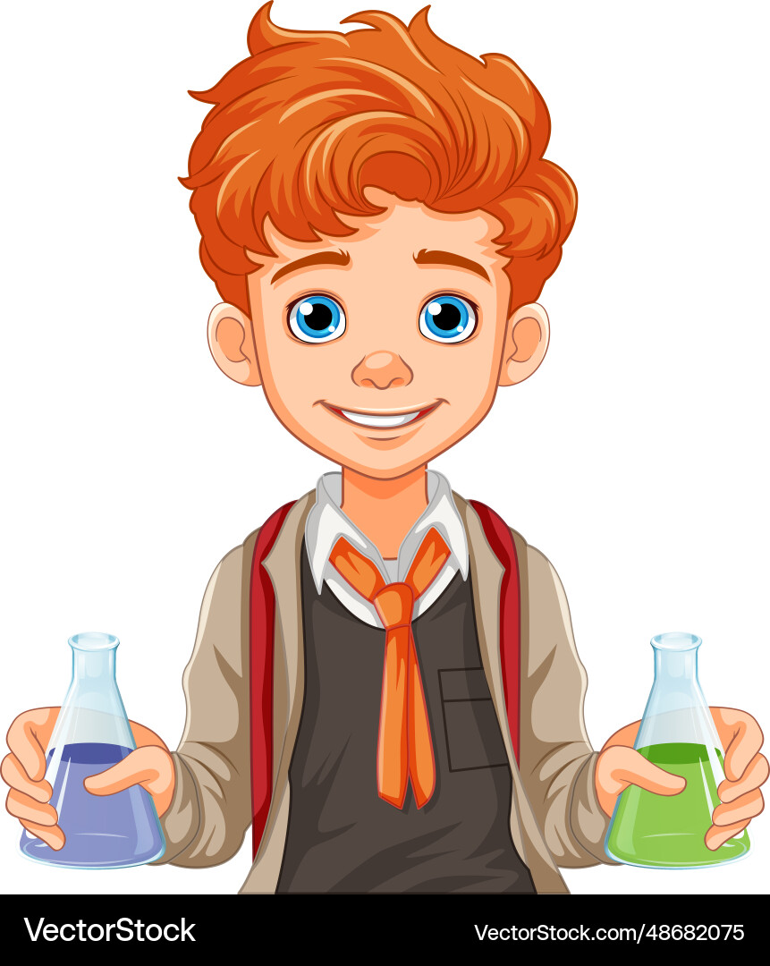 Male student cartoon holding conical flask Vector Image