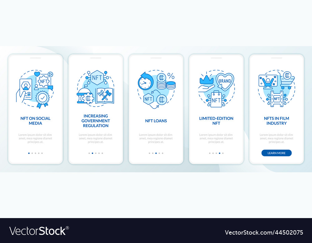 Promising nft trends blue onboarding mobile app Vector Image