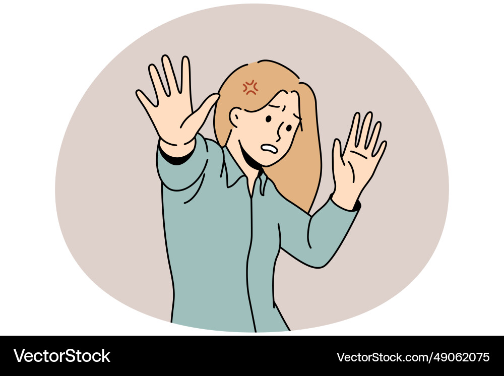 Scared woman show stop gesture Royalty Free Vector Image