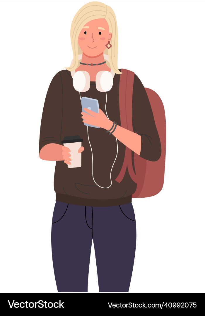 University or college student standing with phone Vector Image