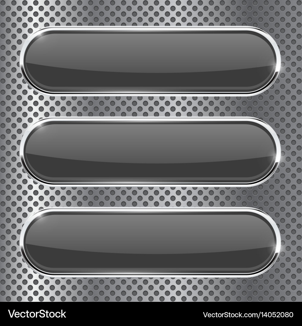 Black oval buttons on metal perforated background Vector Image