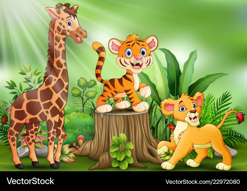 Cartoon nature scene with different animals Vector Image