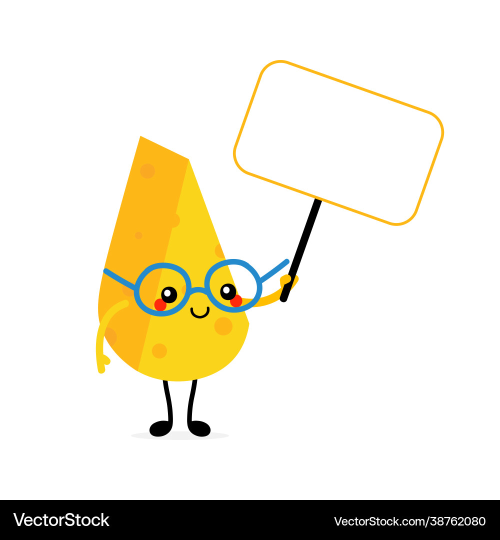 Cheese chunk character holding sign in hands Vector Image