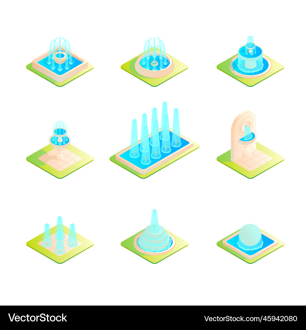 Color fountain set 3d isometric view Royalty Free Vector