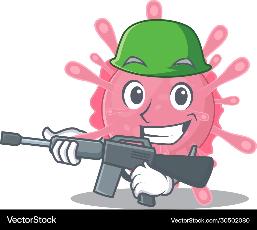 Corona virus germ as an army with machine gun Vector Image