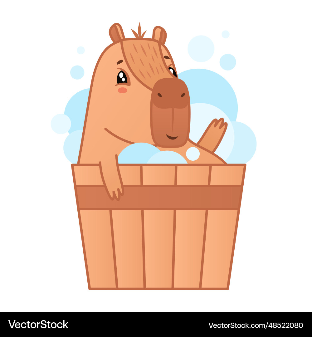 Cute capybara character bathing in bath with foam Vector Image