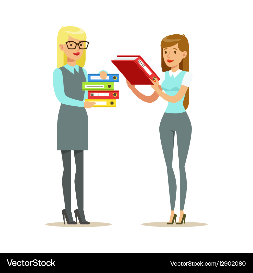 Female colleagues sharing the paperwork part Vector Image