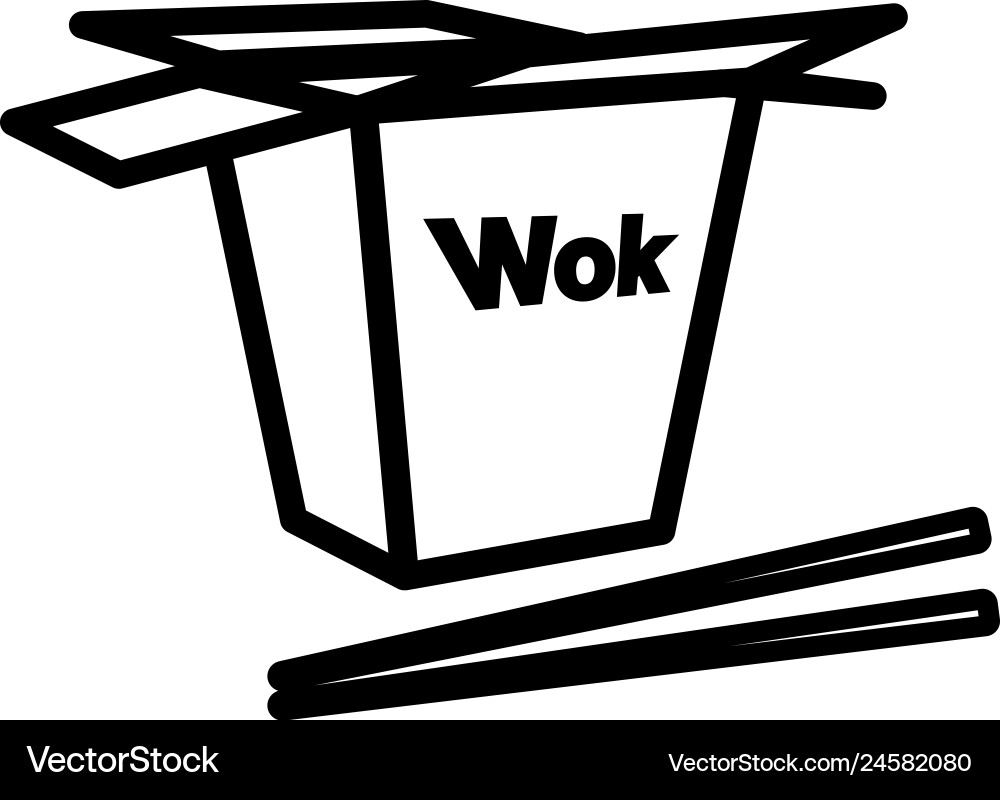 Icon box with wok and chopsticks Royalty Free Vector Image