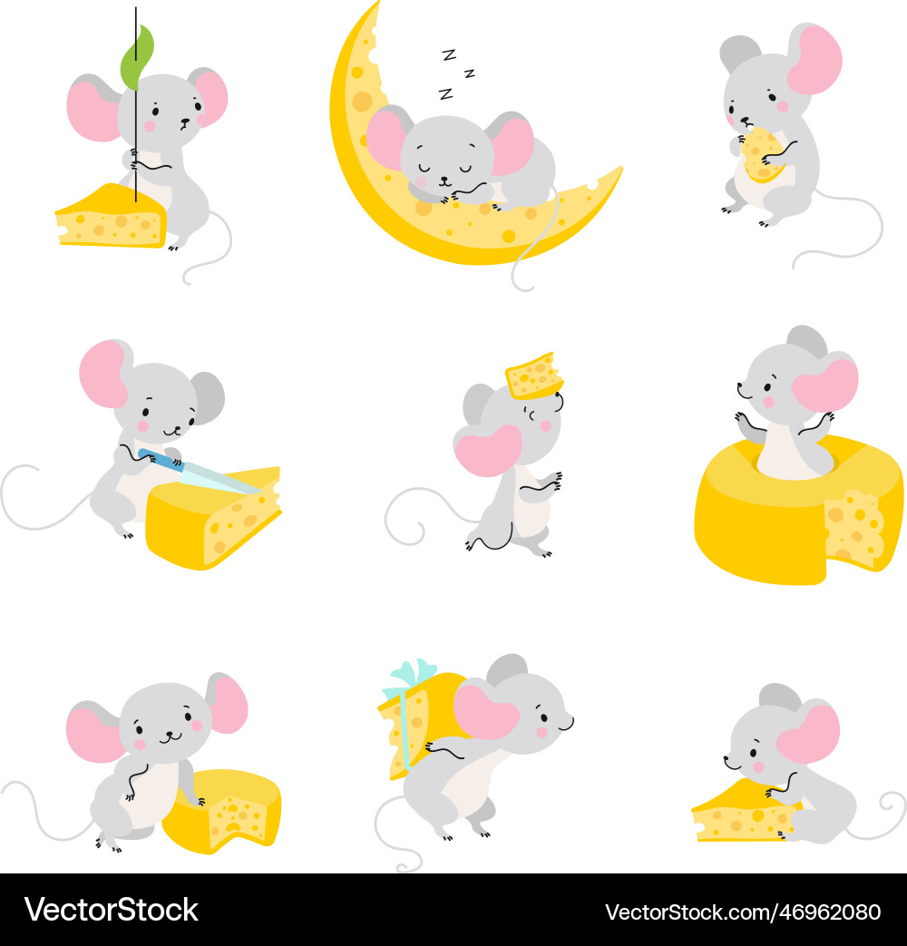 Mouse and cheese cute mice eating funny rats Vector Image