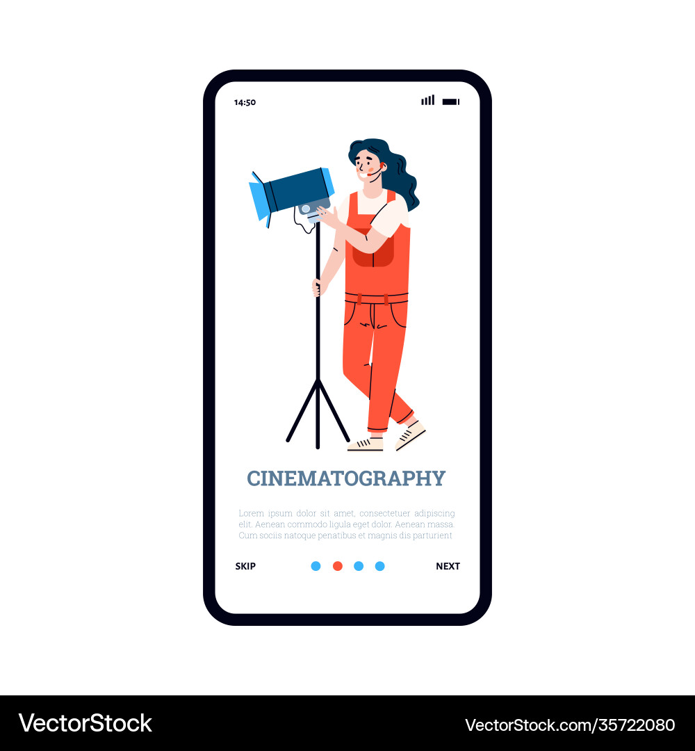 Onboarding screen with filmmaker flat cartoon Vector Image
