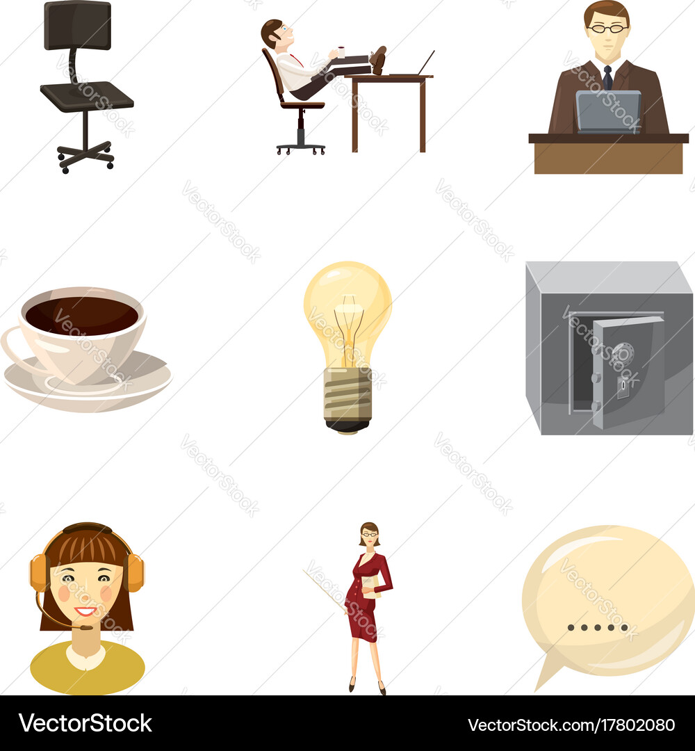 Sleep at work icons set cartoon style Royalty Free Vector