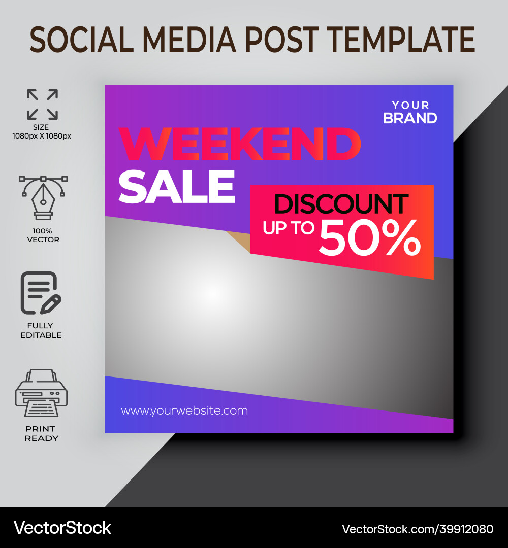 Weekend sale social media post template design Vector Image