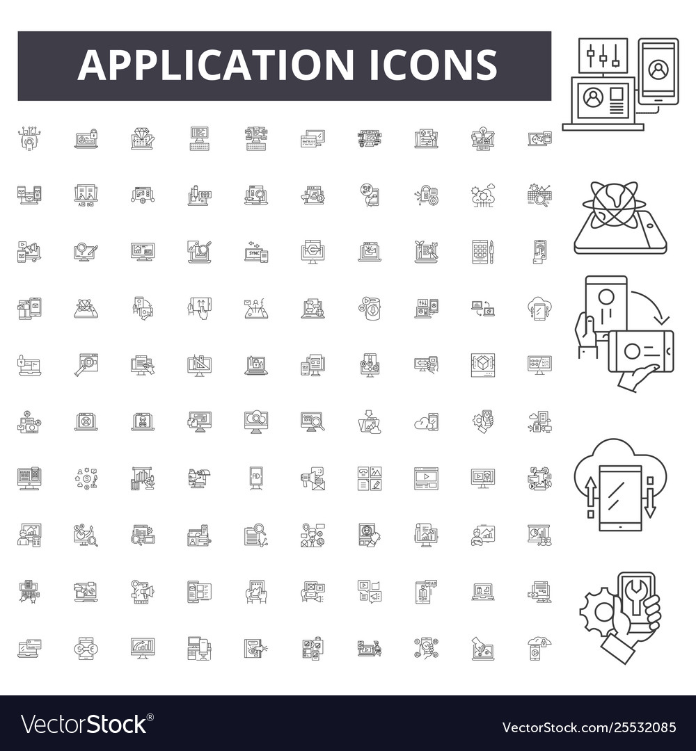 Application line icons signs set outline Vector Image