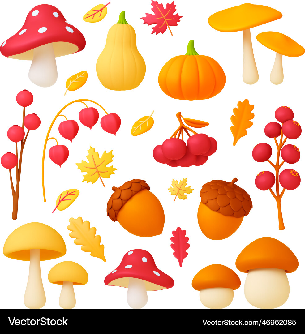 Autumn 3d elements falls leaves decorative Vector Image