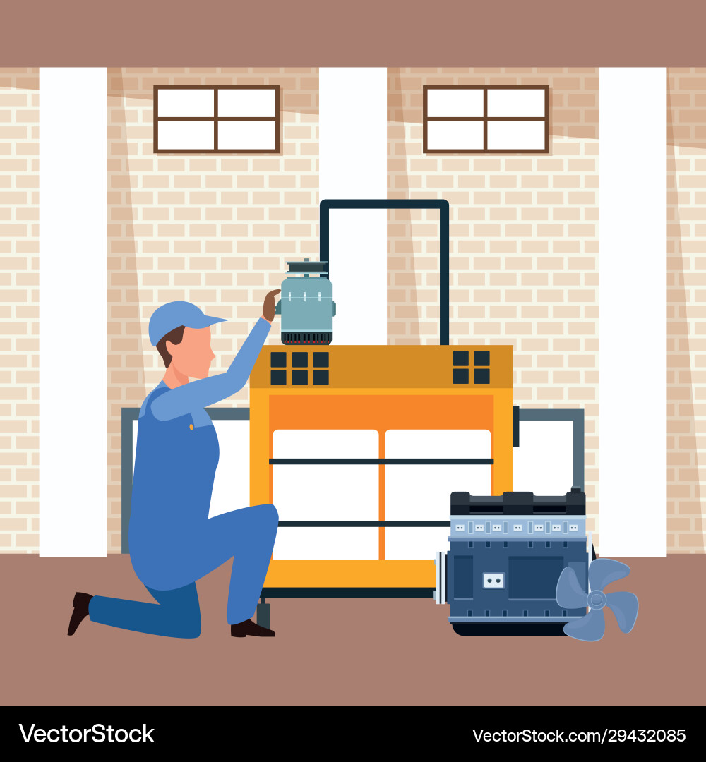 Car workshop scenery with mechanic parts Vector Image