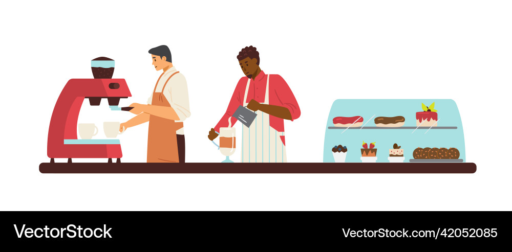 Coffeehouse employees making coffee and latte Vector Image