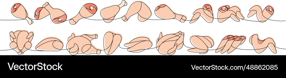 Fresh pieces of chicken one line colored Vector Image