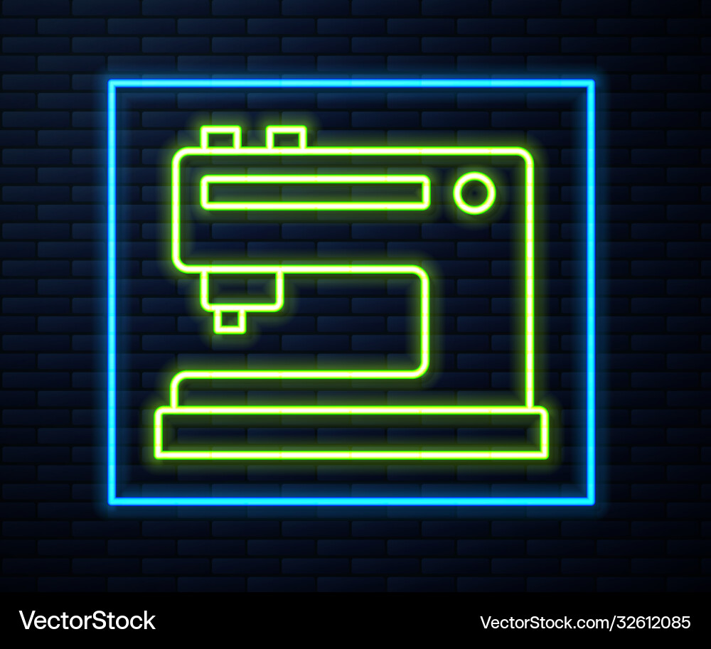 Glowing neon line sewing machine icon isolated Vector Image