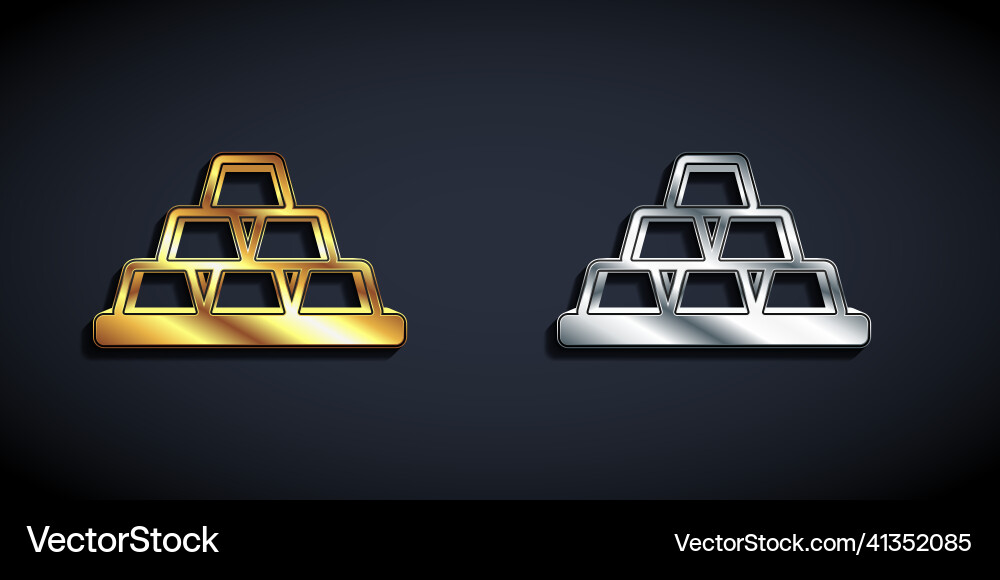 Gold and silver bars icon isolated on black Vector Image