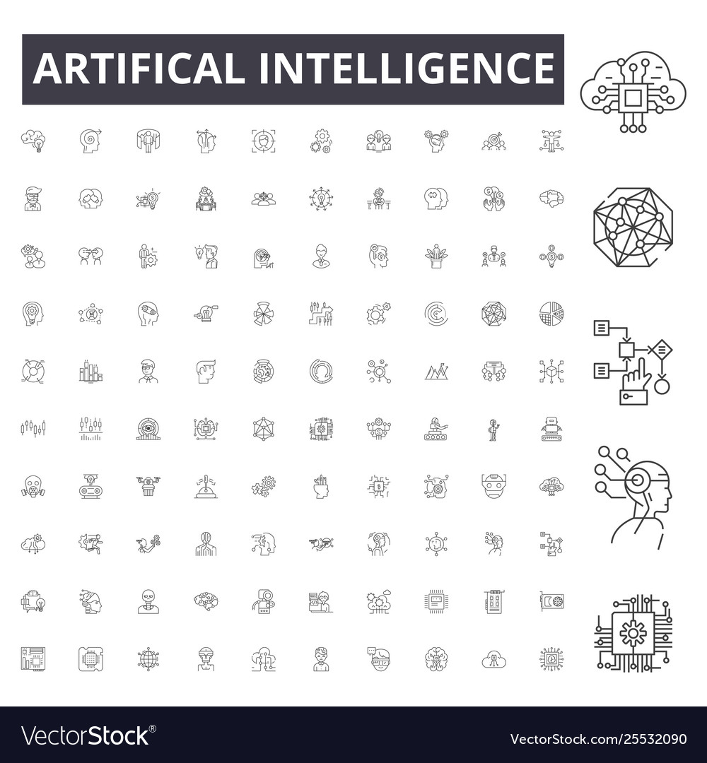 Artificial intelligence line icons signs Vector Image