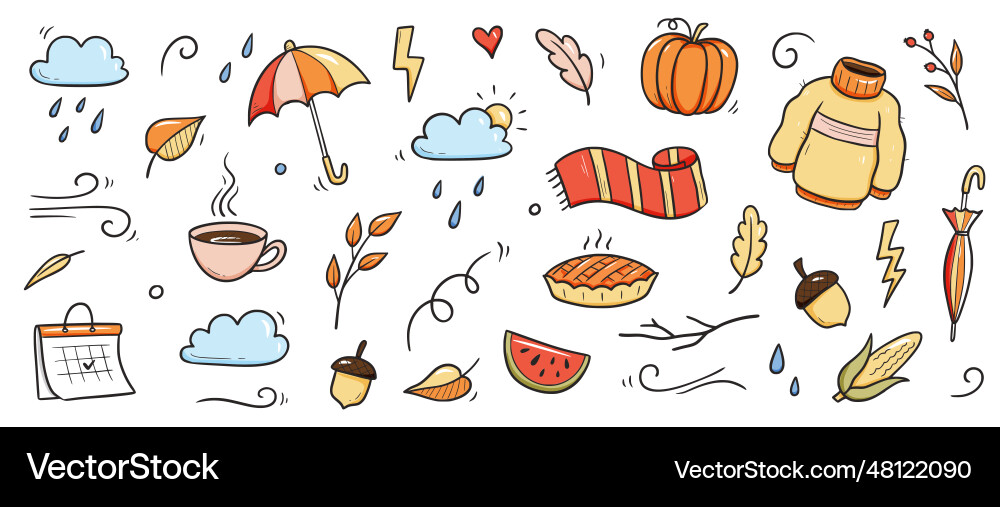 Autumn doodle set hand drawn doodle sketch Vector Image