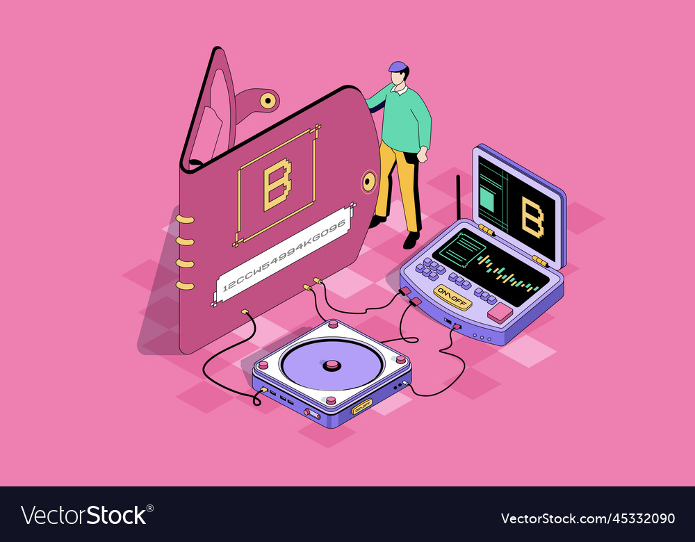 Bitcoin wallet concept in 3d isometric design Vector Image Bitcoin wallet concept in 3d isometric design Vector Image