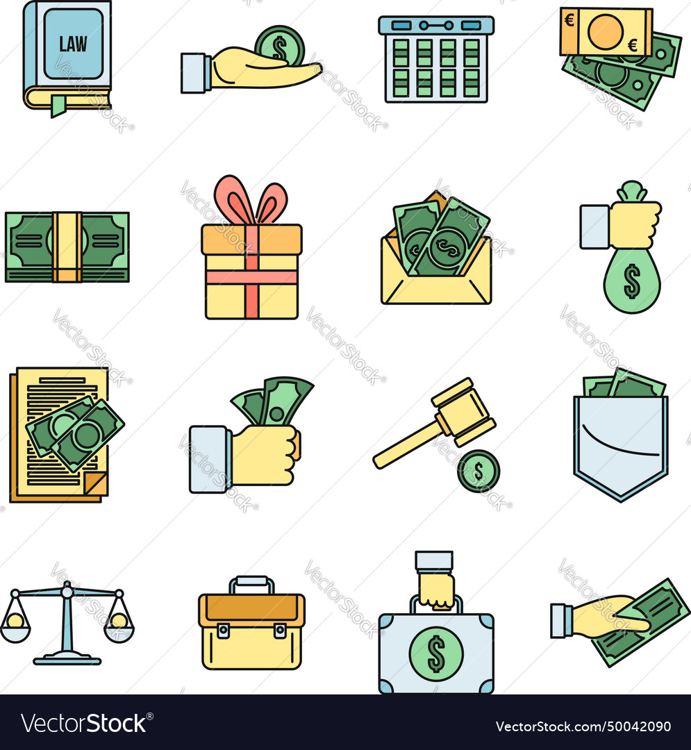 Corruption bribery icons set color line Royalty Free Vector