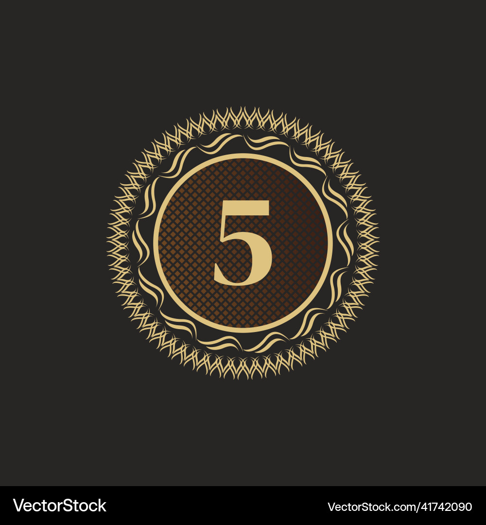 Emblem number 5 gold monogram design luxury Vector Image