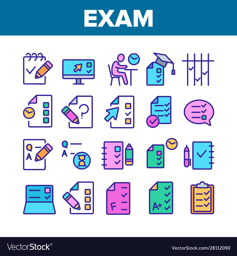 Exam Test Collection Elements Icons Set Royalty Free Vector