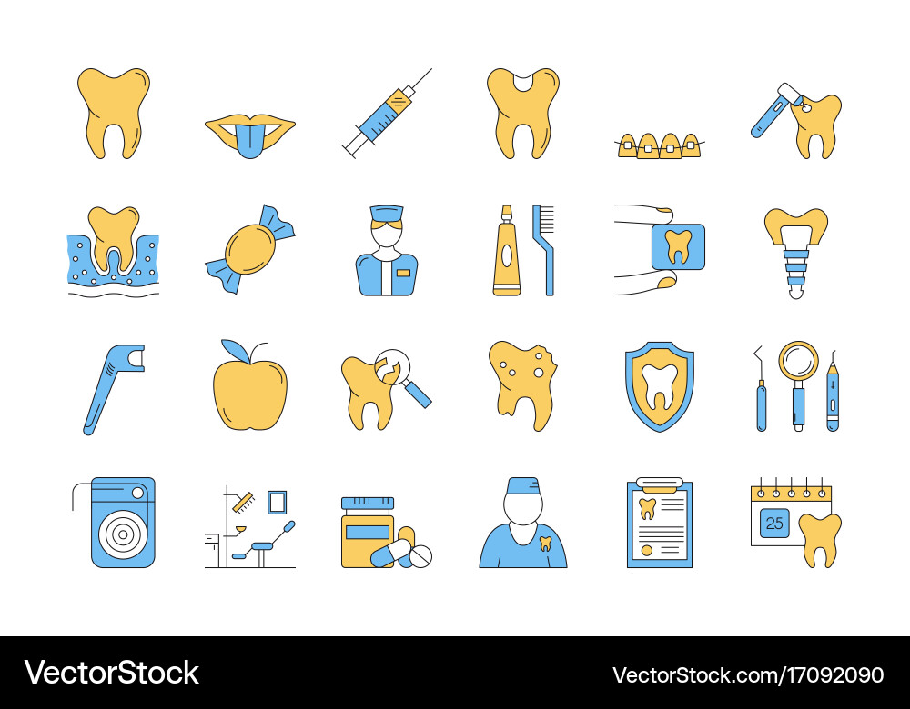 Linear color icon set 7 - dental care Royalty Free Vector