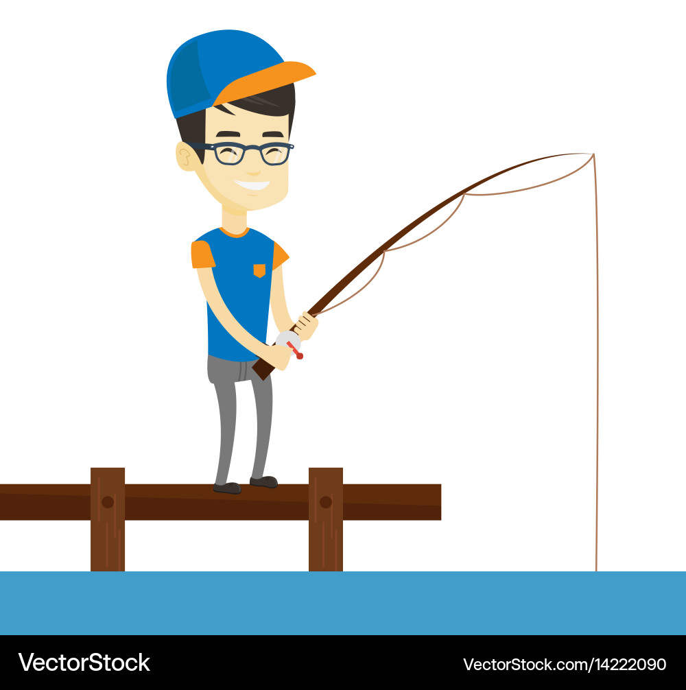 Man fishing on jetty Royalty Free Vector Image