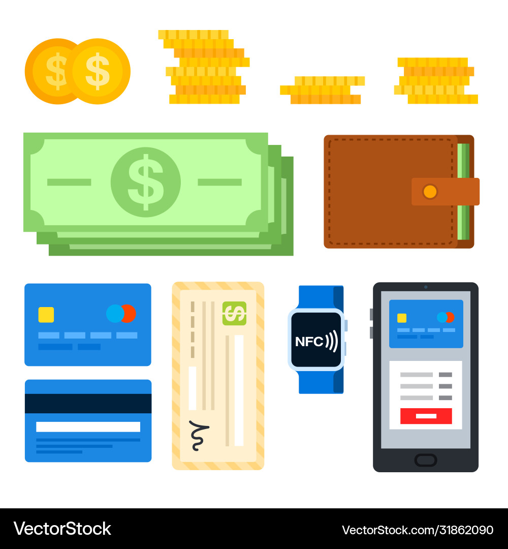Set for various financial transactions cash Vector Image