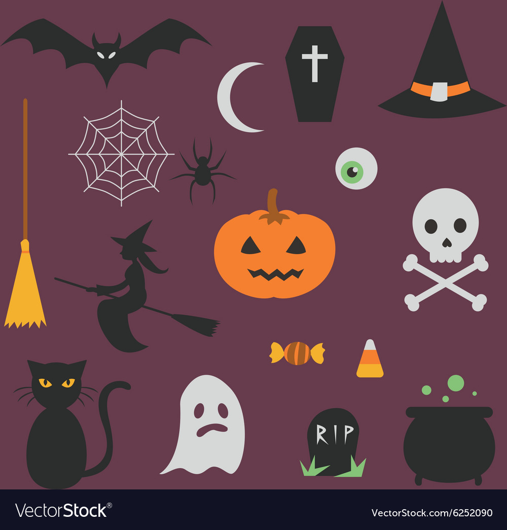 Set halloween - jack o lantern witch bat moon cat Vector Image