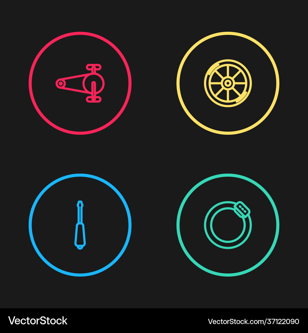 Set line screwdriver bicycle brake disc wheel Vector Image