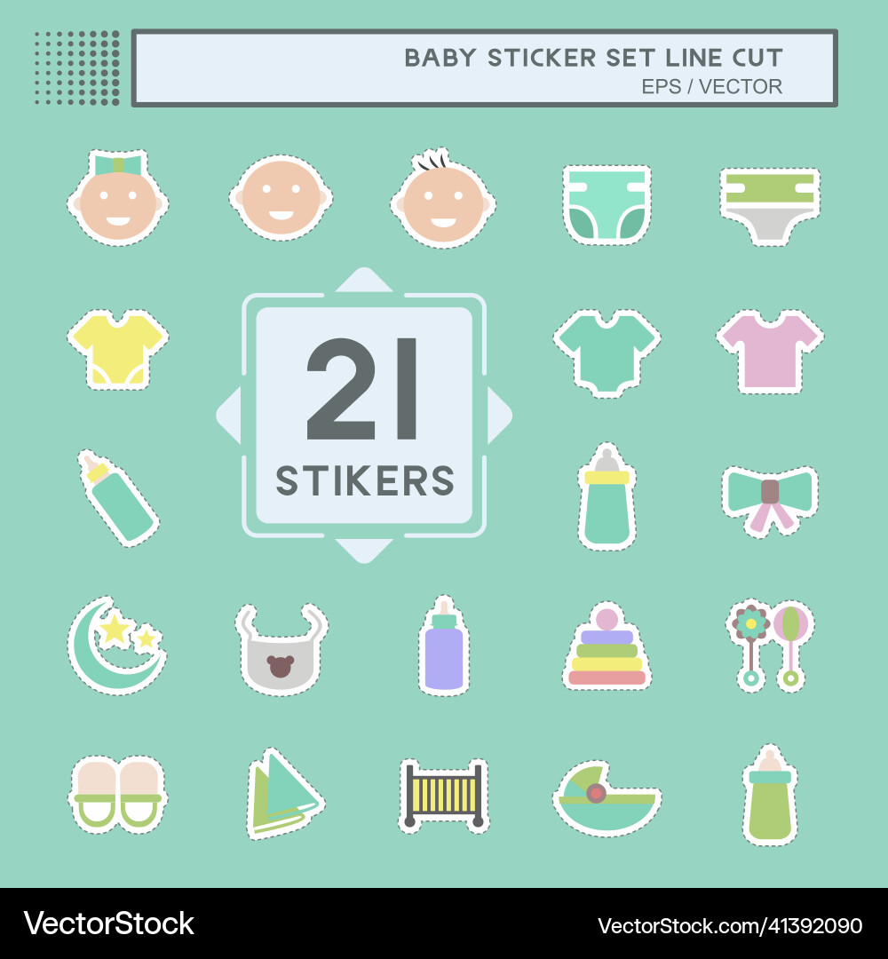 Sticker set baby line cut - simple Royalty Free Vector Image