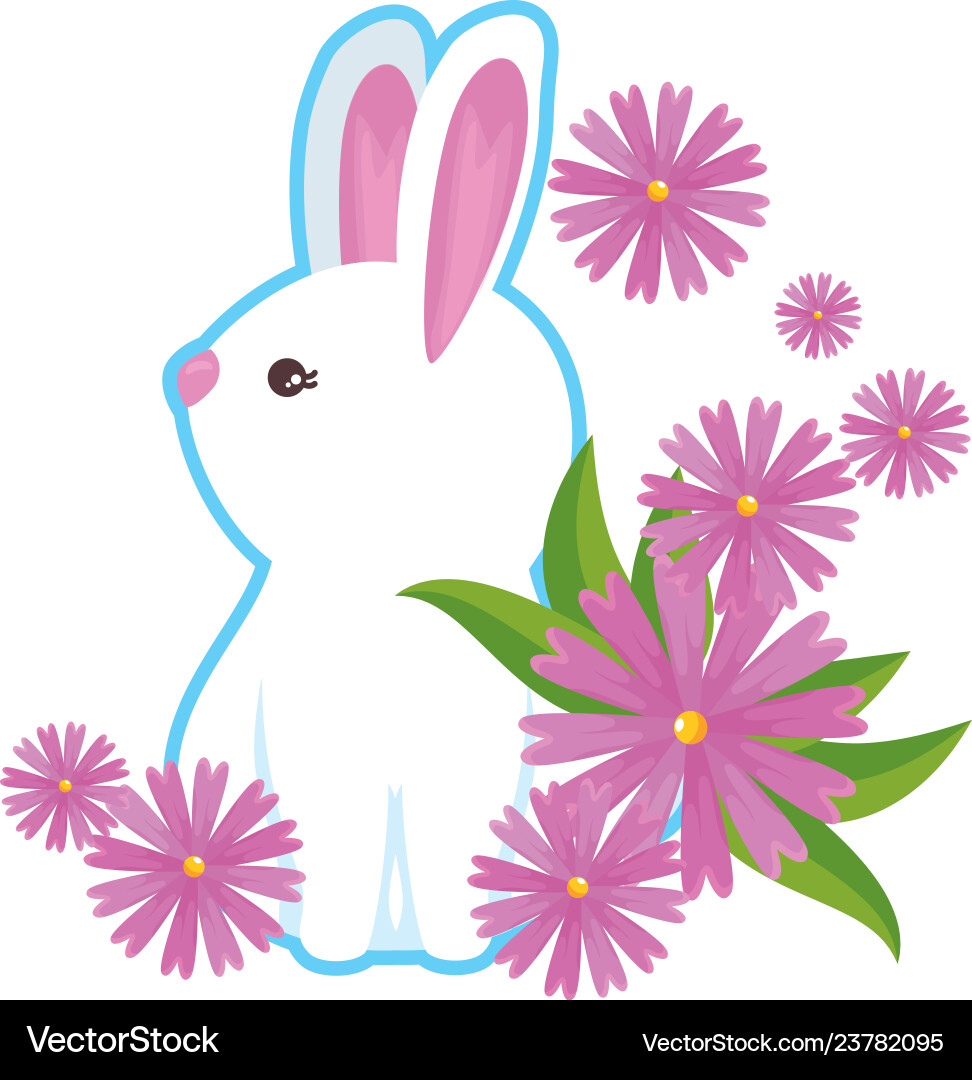 Cute rabbit with flowers garden Royalty Free Vector Image