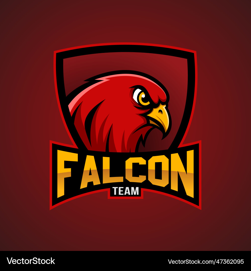 Falcon team logo with shield and text mascot logo Vector Image