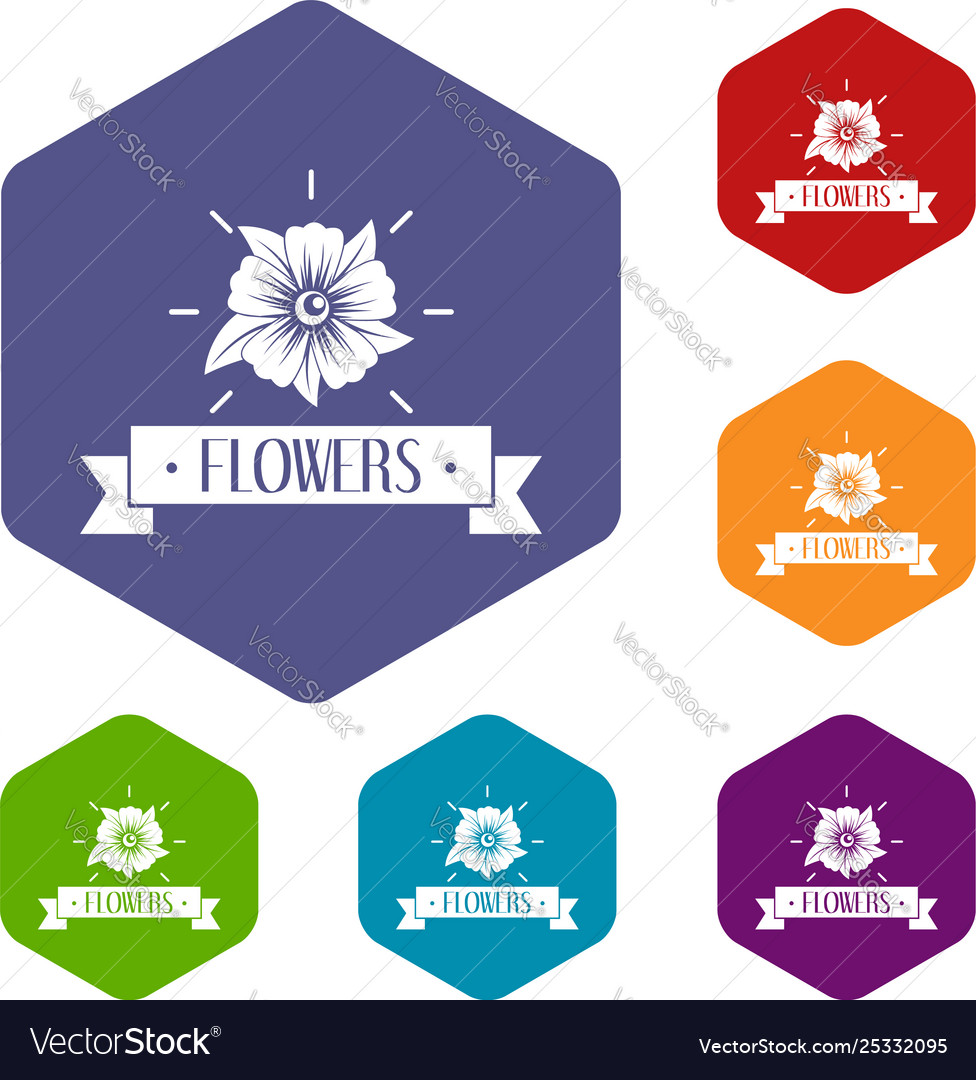 Flower garden icons hexahedron Royalty Free Vector Image