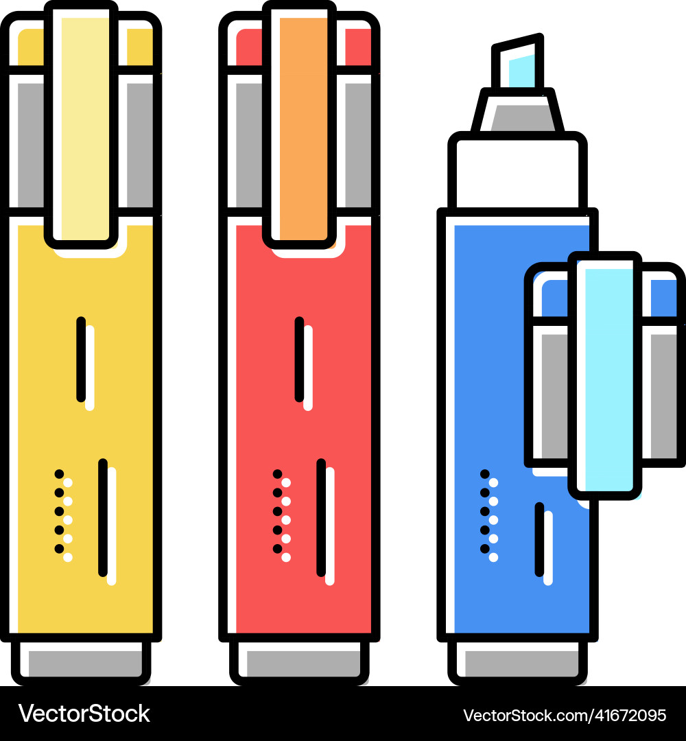 Highlighters stationery color icon Royalty Free Vector Image