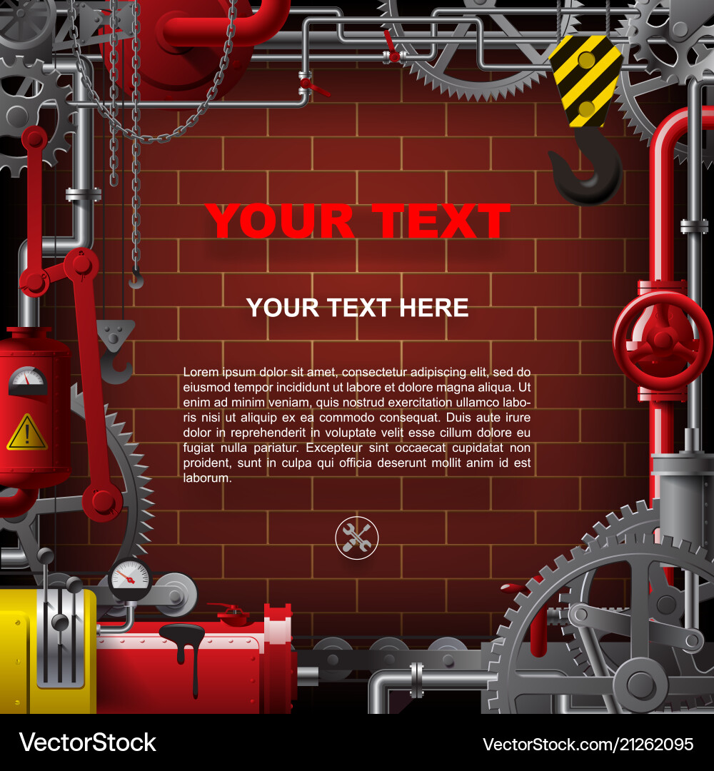 Industrial frame with pipes and machine gears Vector Image